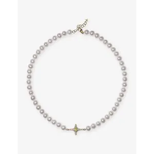OFA Selene Peridot 18ct -gold And 0.283ct Diamond Pearl Necklace - Yellow