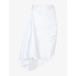 JW Anderson Asymmetric Draped Cotton Midi Skirt - White Blue