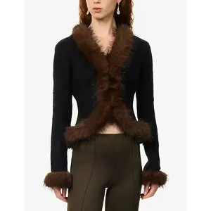 SELF-PORTRAIT Faux Fur Woven Cardigan
