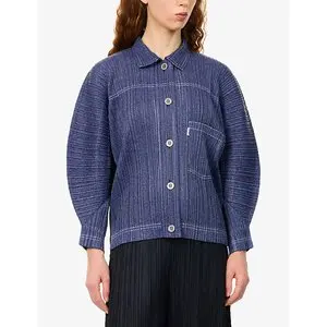 Issey Miyake Structured Pleated Denim Jacket