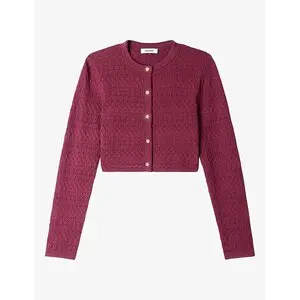 Sandro Cropped Pointelle-knit Cardigan - Bordeaux