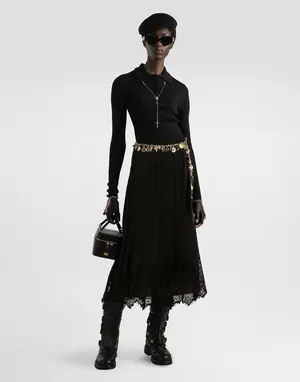 Dolce & Gabbana Pleated Chiffon Skirt With Lace Trim