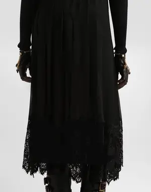 Dolce & Gabbana Pleated Chiffon Skirt With Lace Trim