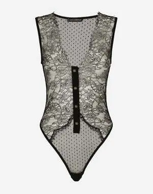 Dolce & Gabbana Lace Bodysuit With Plunging Neckline Underwear - Black