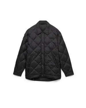 Prada Technical Fabric Down Coat With Saffiano Leather Detail