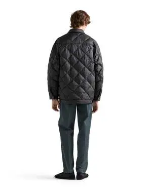 Prada Technical Fabric Down Coat With Saffiano Leather Detail