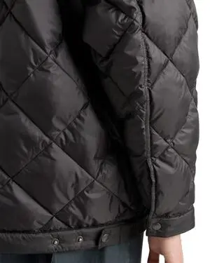 Prada Technical Fabric Down Coat With Saffiano Leather Detail