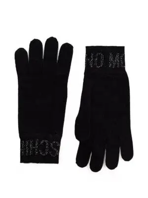 Moschino Logo-knit Wool Gloves - Black
