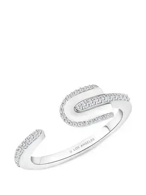 U LOS ANGELES 18k White Gold Quartz And Diamond Open Ring - Silver