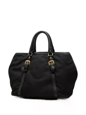 Prada 2010-2026 Vitello Daino Trimmed Tessuto Satchel - Black