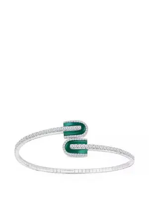 U LOS ANGELES Diamond And Malachite Bangle Bracelet - Silver