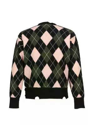 MASU Argyle Distressed Cardigan - Black