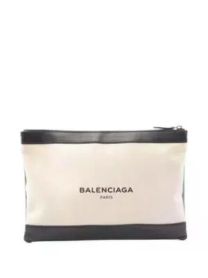 Balenciaga 2015-2026 Canvas Navy Clip M Clutch Bag - Brown