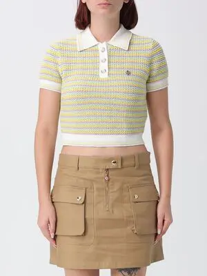 Casablanca Striped Cropped Cotton Knit Polo Shirt - Yellow