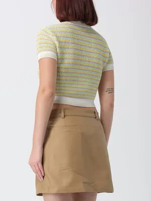 Casablanca Striped Cropped Cotton Knit Polo Shirt - Yellow