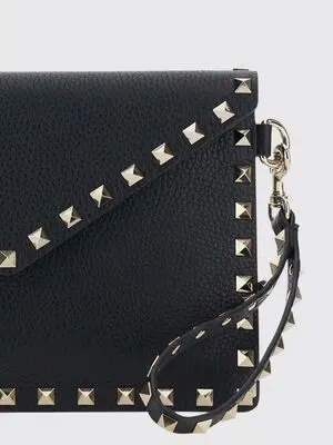Valentino Garavani Rockstud Grained Leather Envelope Clutch - Black