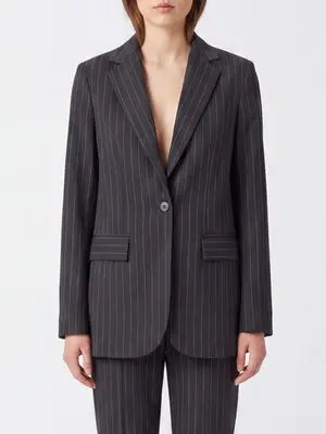 SEMICOUTURE Pinstriped Wool-blend Blazer With A Slim Fit And Single-button Closure - Grey
