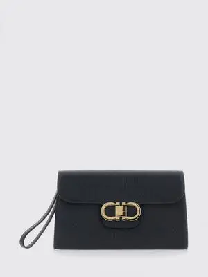 FERRAGAMO Gancini Pouch In Grained Calfskin With Wrist Strap