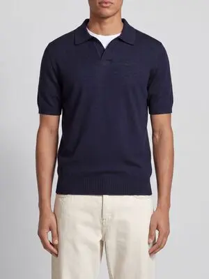 BOSS Virgin Wool Knit Polo Shirt With V-neck And Short Sleeves - Blue