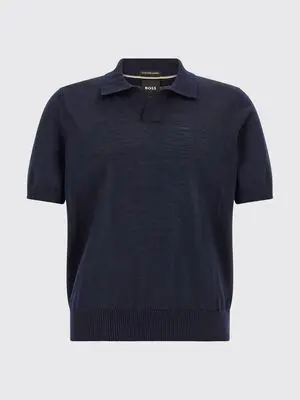 BOSS Virgin Wool Knit Polo Shirt With V-neck And Short Sleeves - Blue