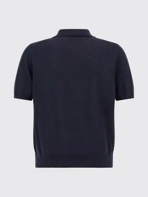 BOSS Virgin Wool Knit Polo Shirt With V-neck And Short Sleeves - Blue
