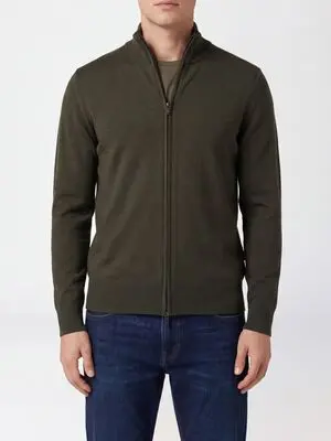 BOSS Slim Fit Virgin Wool Turtleneck Cardigan With Zip Closure - Green