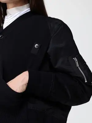 Sacai Bi-colour Cotton And Nylon Cardigan - Black