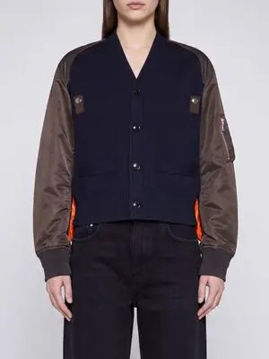 Sacai Bi-colour Cotton And Nylon Cardigan