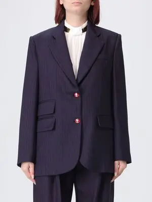 Elisabetta Franchi Single-breasted Wool Blend Blazer With Pinstripe Motif - Blue