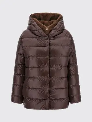 Herno Water-repellent Nylon Down Jacket With Shearling Hood - Brown