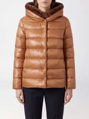 Herno Water-repellent Nylon Down Jacket With Shearling Hood - Camel