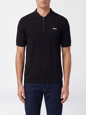BOSS Cotton Knit Zip-up Polo Shirt - Black