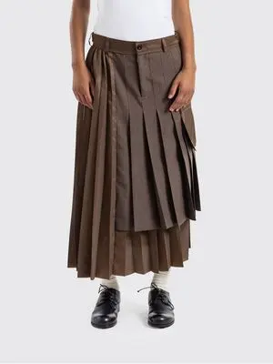 Sacai Asymmetrical Wool Blend Midi Skirt With Cargo Pockets And Pleats - Brown