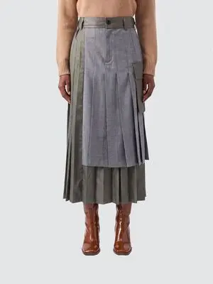 Sacai Asymmetrical Wool Blend Midi Skirt With Cargo Pockets And Pleats - Grey