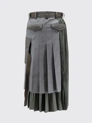 Sacai Asymmetrical Wool Blend Midi Skirt With Cargo Pockets And Pleats - Grey
