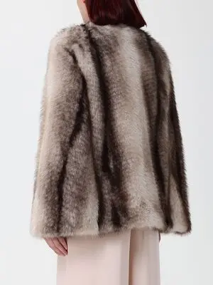 TWINSET Cropped Faux Fur Jacket With Classic Collar - Beige