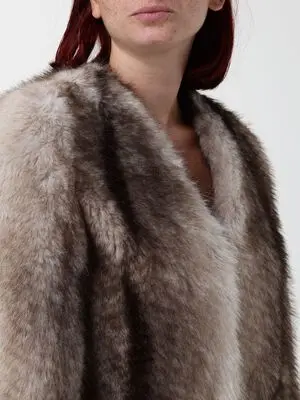 TWINSET Cropped Faux Fur Jacket With Classic Collar - Beige