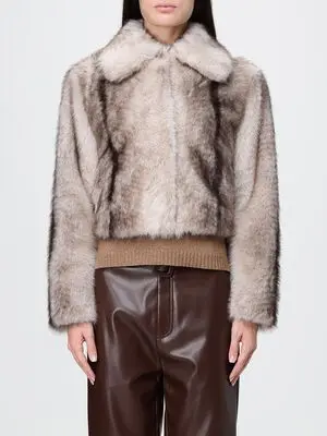TWINSET Cropped Faux Fur Jacket With Classic Collar And Concealed Fastening - Brown