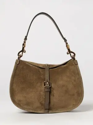Etro Pony Suede Shoulder Bag With Pegaso Logo Buckle - Mastic