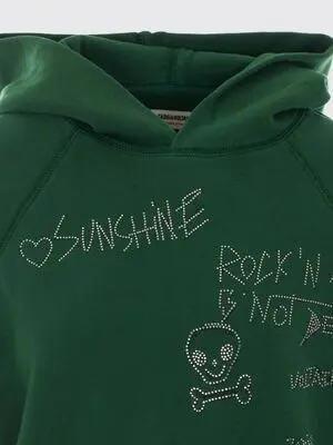 Zadig&Voltaire Oversized Cotton Hoodie With Rhinestone Logo Embellishment - Green