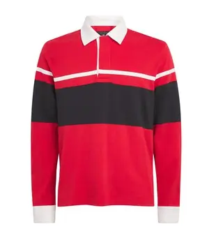 Rag & Bone Cotton Stripe Polo Rugby Shirt - Red