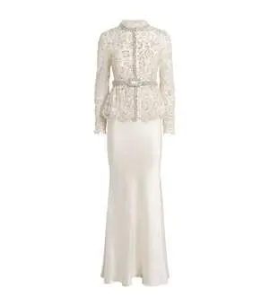 SELF-PORTRAIT Embellished Satin Gown - Ivory