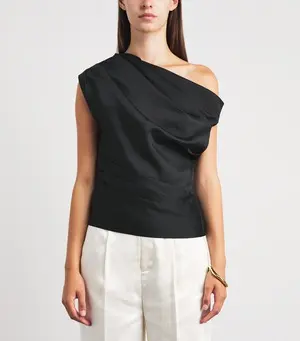SELF-PORTRAIT Taffeta Off-the-shoulder Blouse