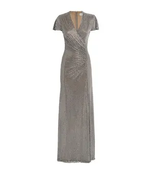 SELF-PORTRAIT Rhinestone Wrap Maxi Dress