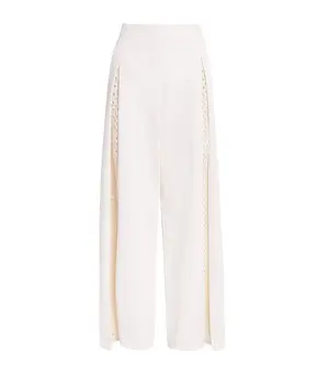 Escvdo Crochet-panel Wide-leg Trousers - Ivory