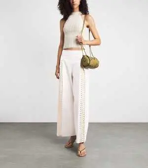 Escvdo Crochet-panel Wide-leg Trousers - Ivory