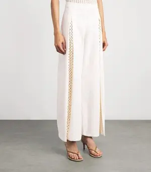 Escvdo Crochet-panel Wide-leg Trousers - Ivory