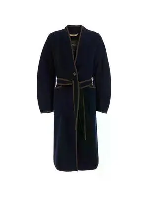 BAZAR DELUXE Embroidered Belted Coat - Blue