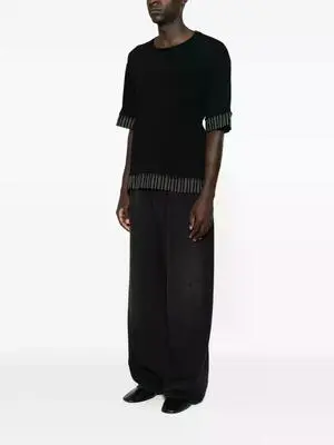 ANN DEMEULEMEESTER Striped-trim Rear-tie T-shirt