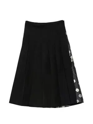 Stine Goya Pleated Midi Skirt With Floral Print - Black
